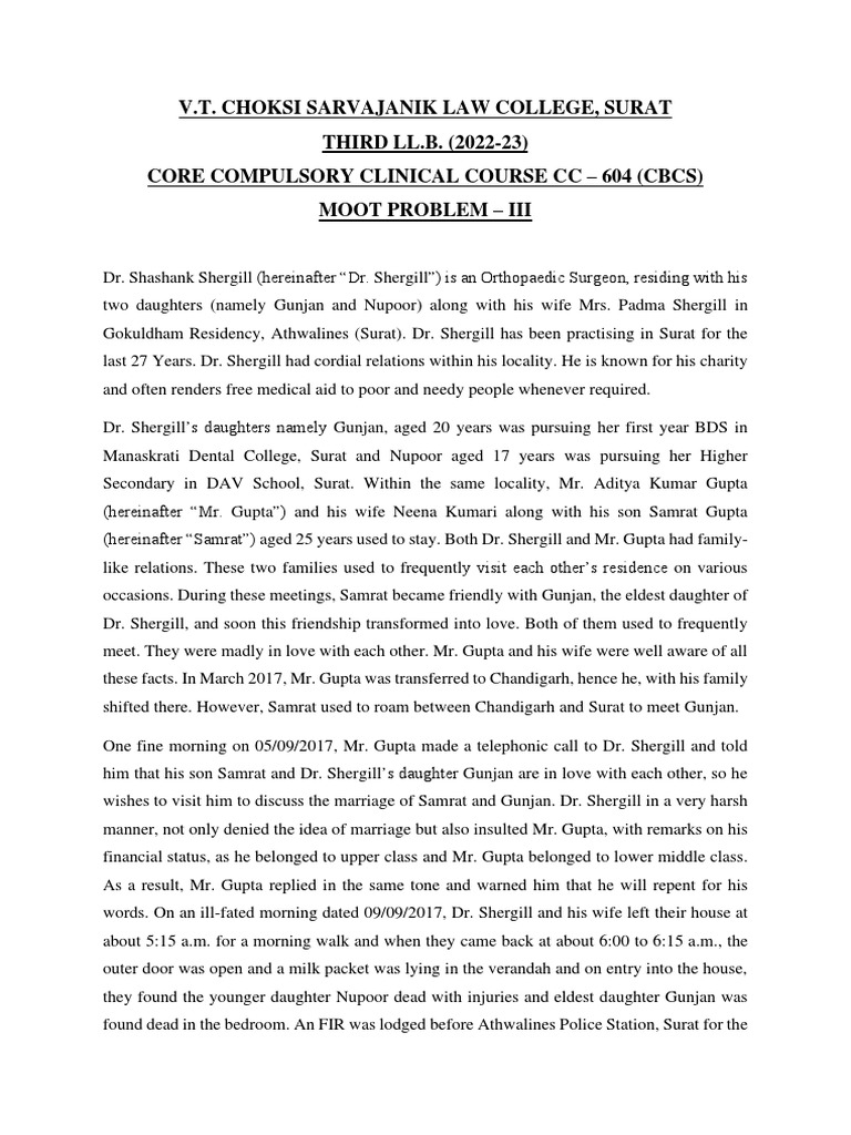 Moot Problem Iii T Y Ll B 2022 23 Download Free Pdf Justice Crime And Violence