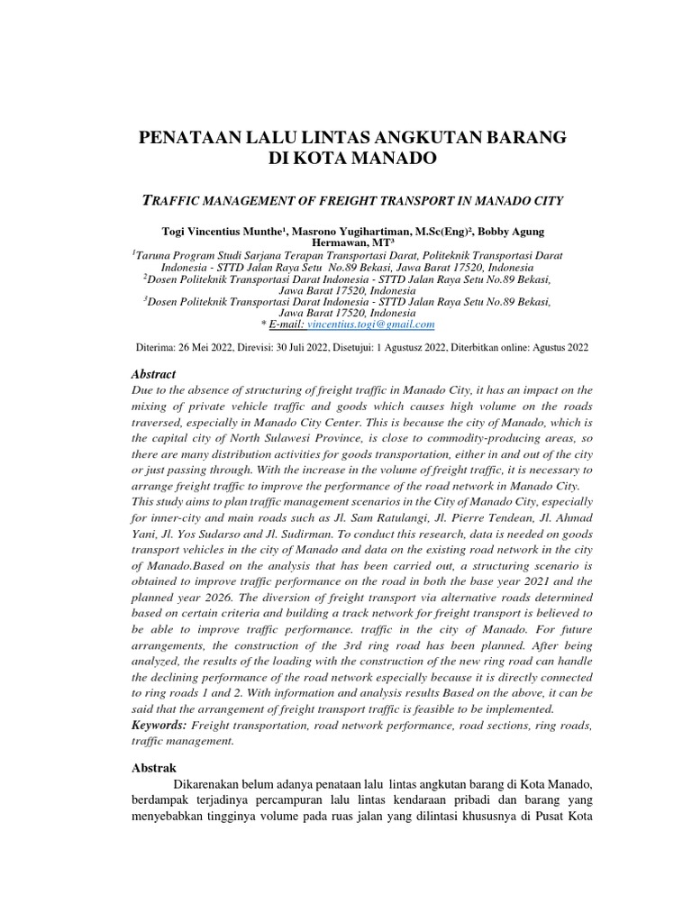 Togi Vincentius Munthe - Jurnal Penataan Lalu Lintas Angkutan Barang Di ...
