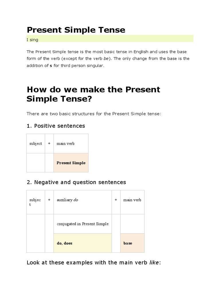 Present Simple Tense | PDF | Verb | Grammatical Tense