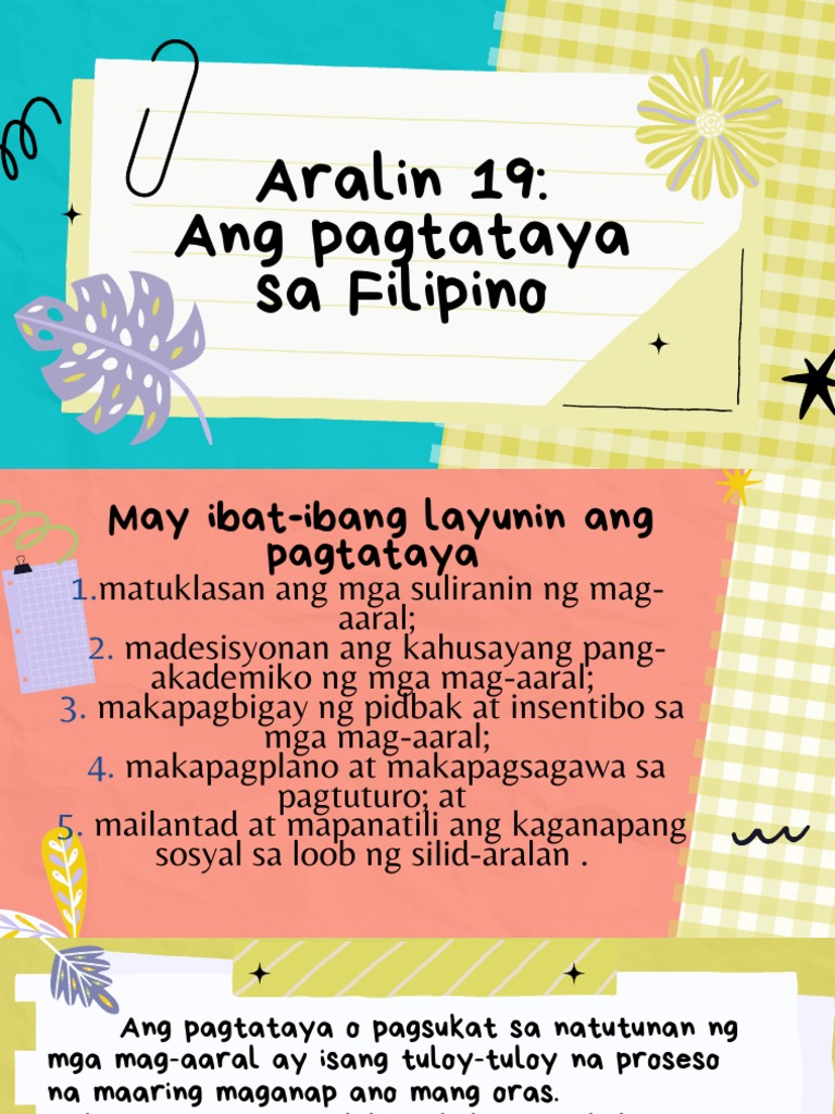 Aralin 19 Pagtataya Sa Filipino | PDF