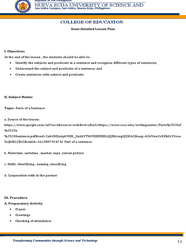 Semi Detailed Lesson Plan | PDF | Teachers | Lesson Plan