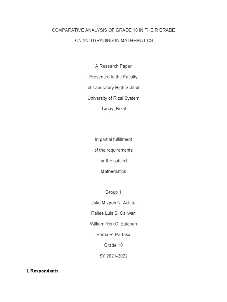 Comparative Analysis of Grade 10 in Their Performance | PDF | Standard ...