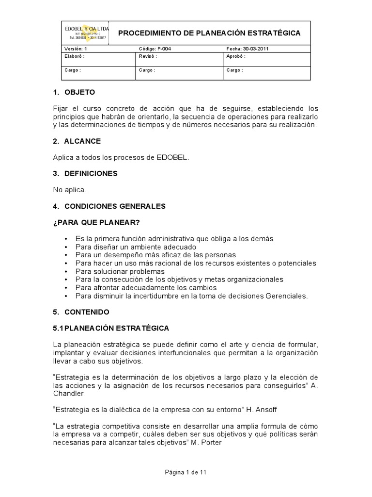 Procedimiento de Planeación Estratégica | PDF