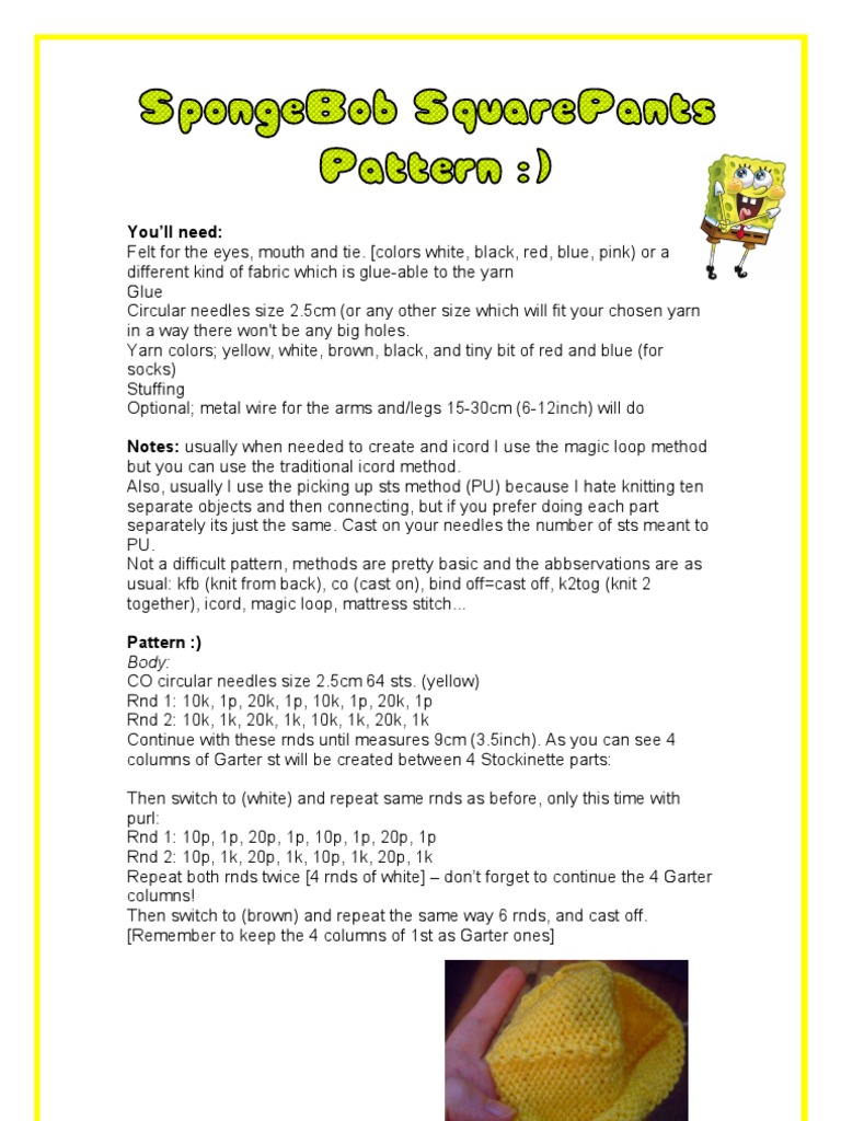 Sponge Bob Pattern | PDF | Knitting | Textiles