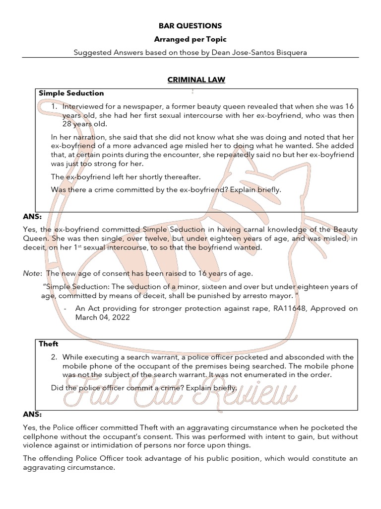 BAR QUESTIONS 2022 Dean Bisquera Answers Crim | PDF | Sentence (Law ...