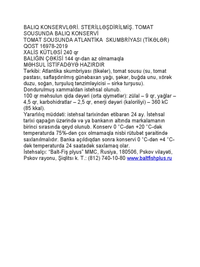 Baliq Konseryasi Skrumbria | PDF