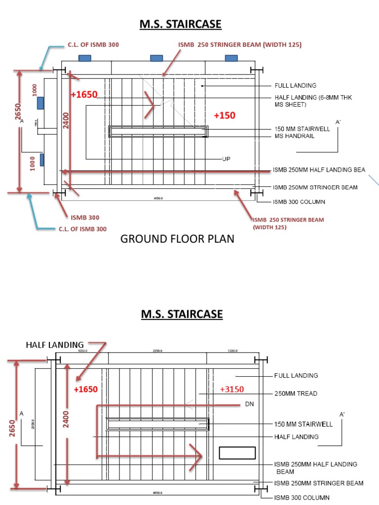 Steel Staircase Plan and Section Details | PDF
