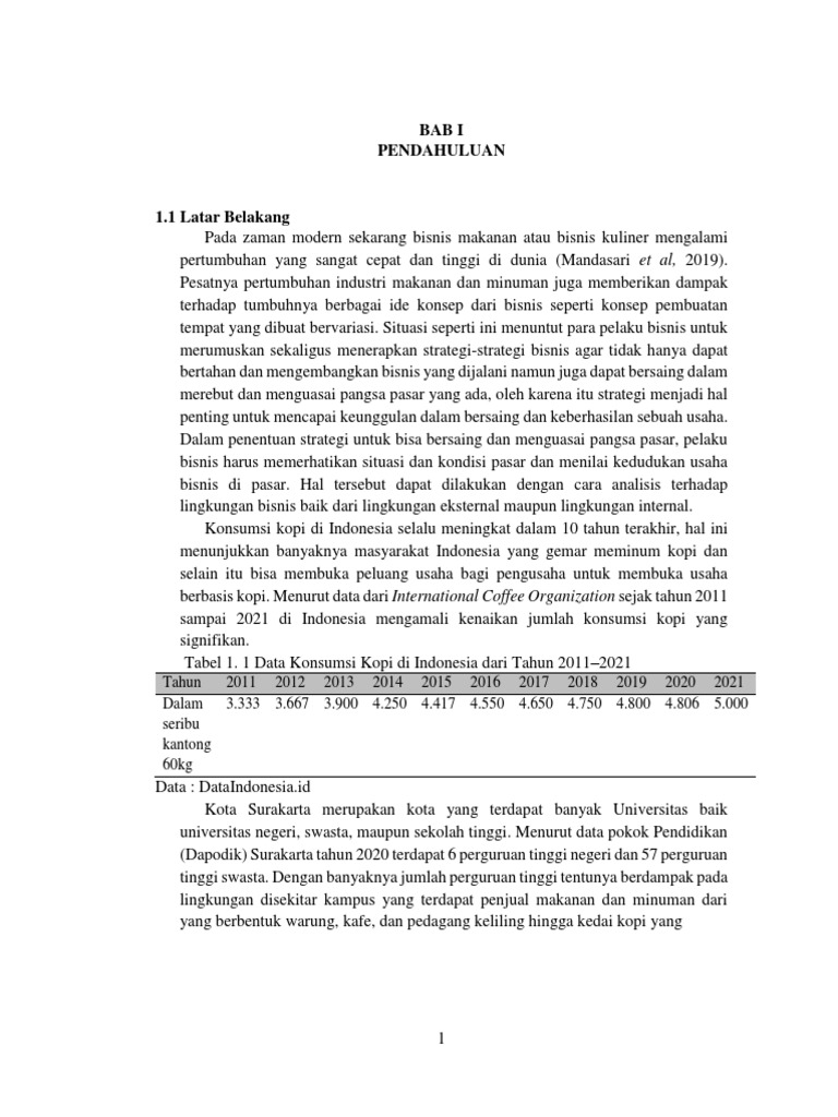 BAB 1 "Strategi Pengembangan Usaha Kedai Kopi Ambivert Coffee Menggunakan Metode SWOT Dan QSPM ...