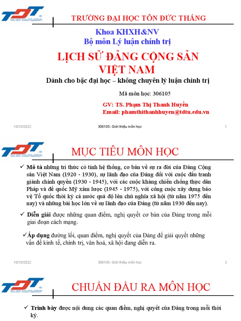 Giới Thiệu Môn Học Lịch Sử Đảng CSVN | PDF