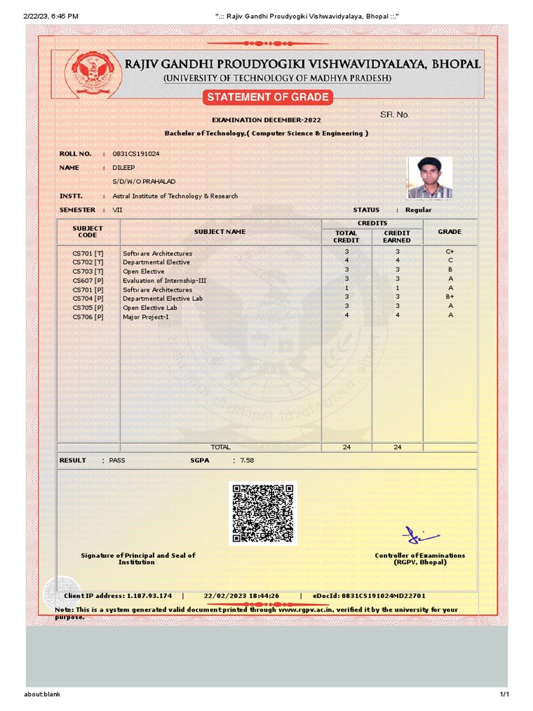 Marksheet 7 TH | PDF