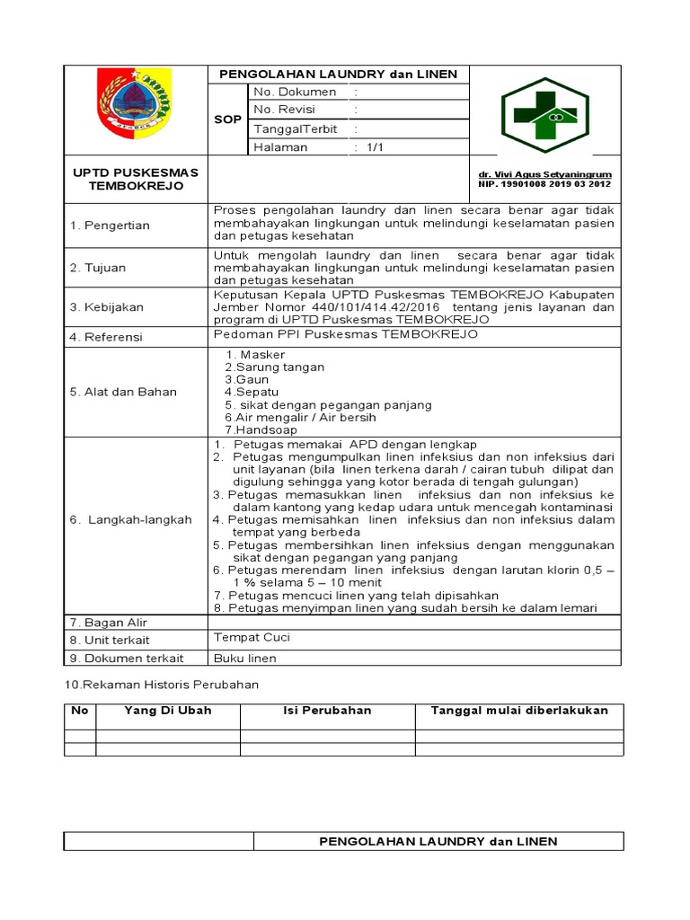 SOP Pengolahan Laundry Dan Linen | PDF | Sains & Matematika
