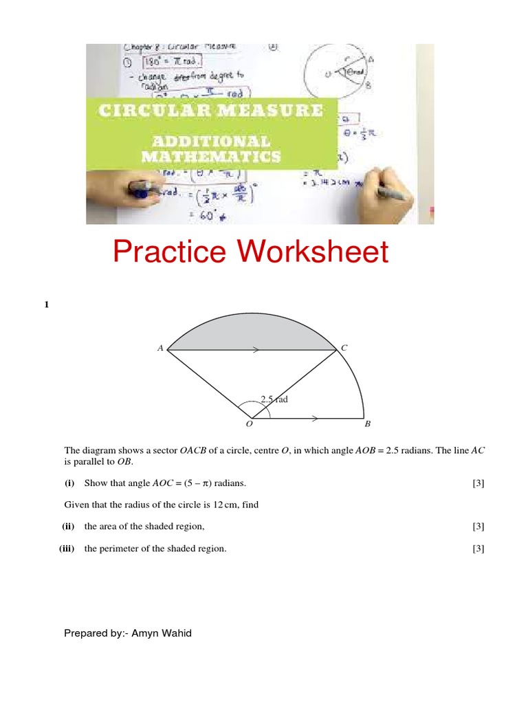 Circular Measure (Practice Sheet) | PDF | Angle | Area