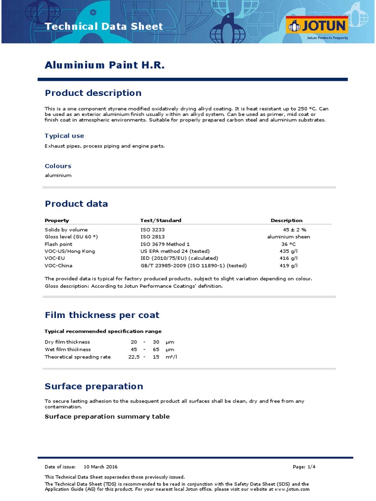 Aluminium Paint HR TDS | PDF | Paint | Chemistry
