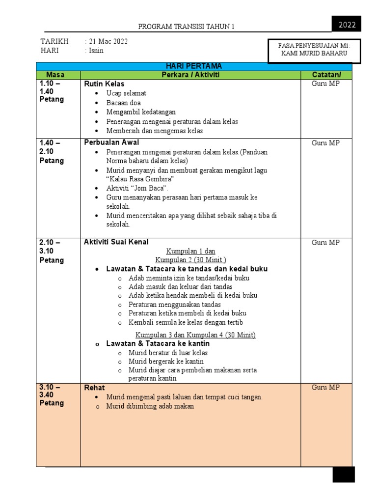Modul Transisi Tahun 1 2022 2023 SKB | PDF
