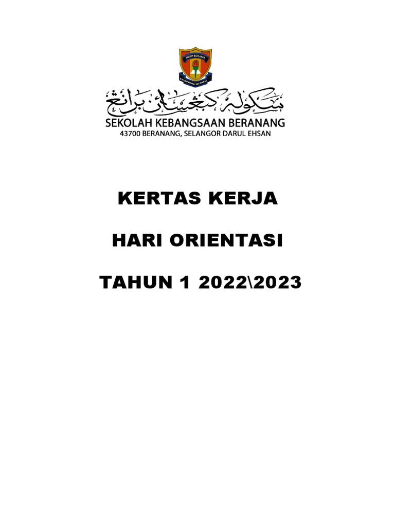 Kertas Kerja Orientasi Tahun 1 2022 2023 | PDF