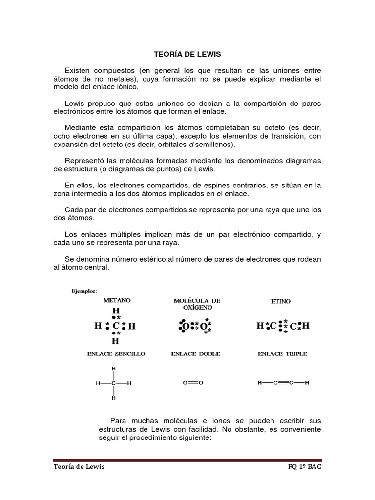 Teoría de Lewis | PDF | Enlace covalente | Enlace químico