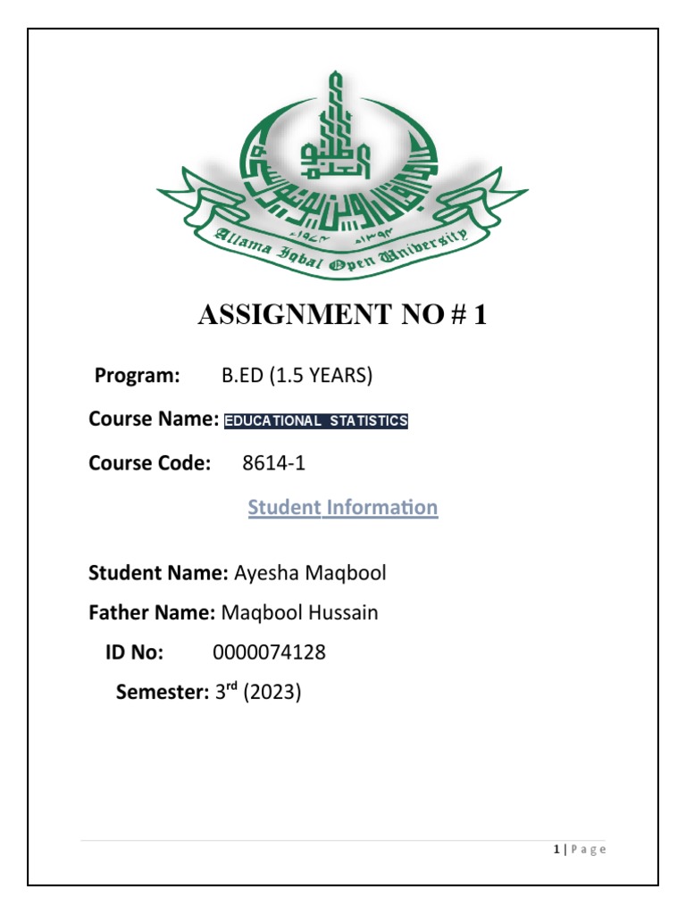 Assignment No # 1: Program: Course Name: Course Code | PDF | Level Of ...