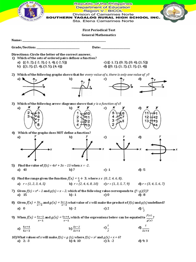 General Math 1st Quarter Exam PDF Free | PDF | Function (Mathematics ...