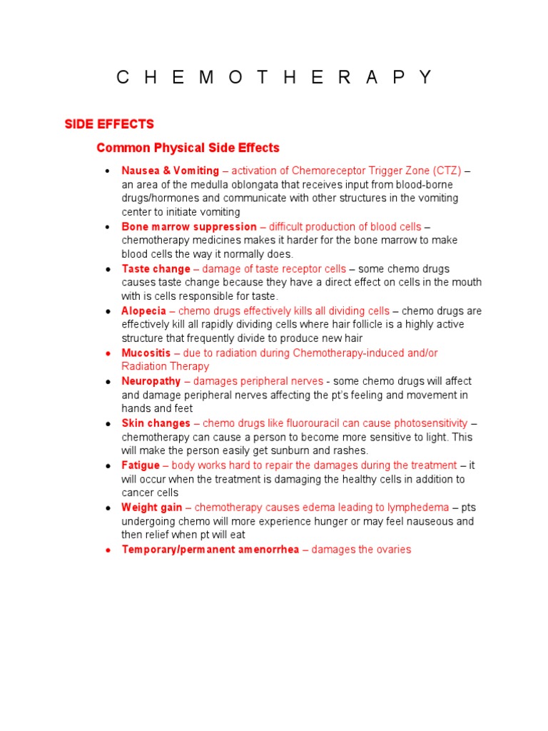 C H E M O T H E R A P Y: Side Effects Common Physical Side Effects ...
