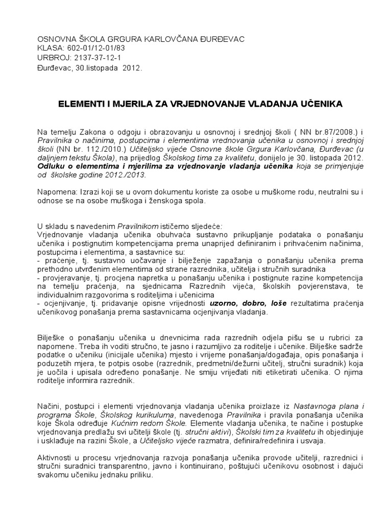 Elementi I - Vladanje Ucenika | PDF