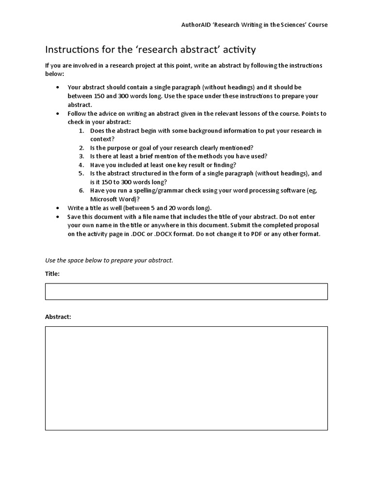 Research Abstract Activity - Instructions 4 | PDF | Career & Growth