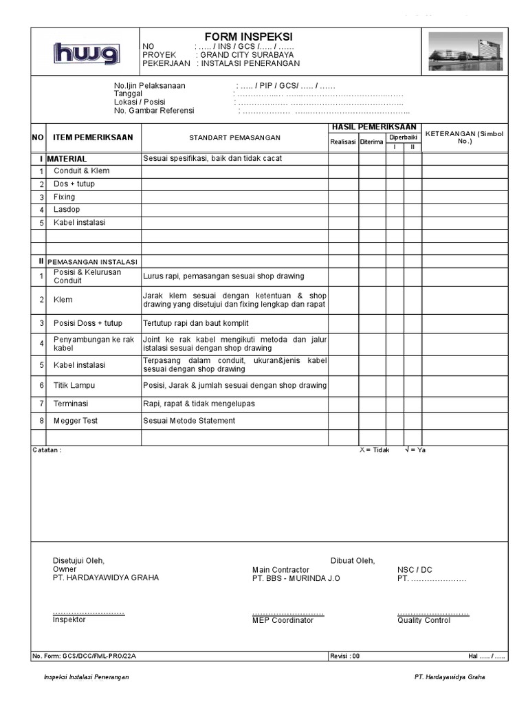 Form Inspeksi Instalasi Listrik | PDF