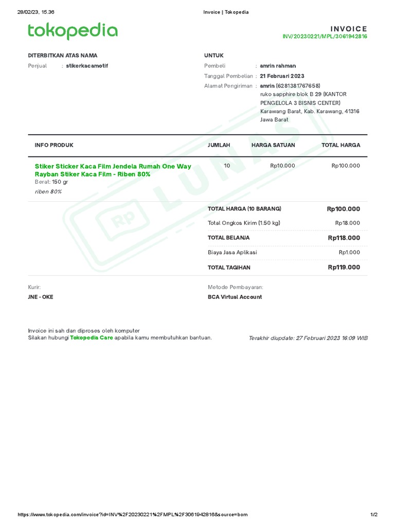 Invoice _ Tokopedia | PDF