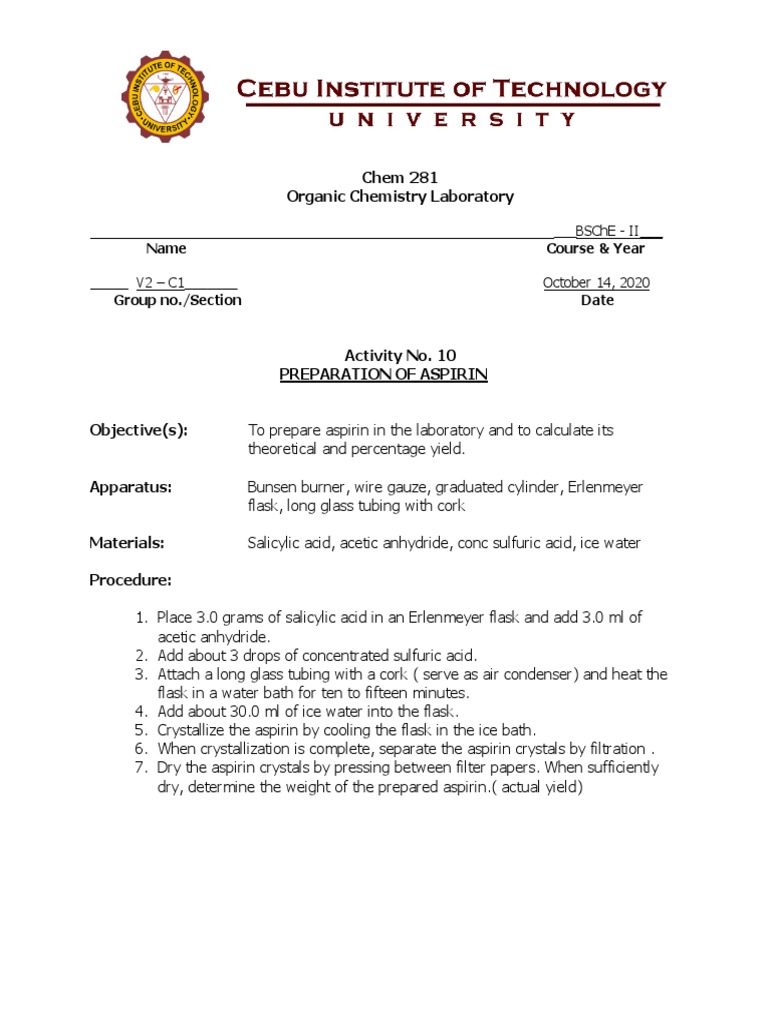Organic Chem Lab Aspirin Prep | PDF
