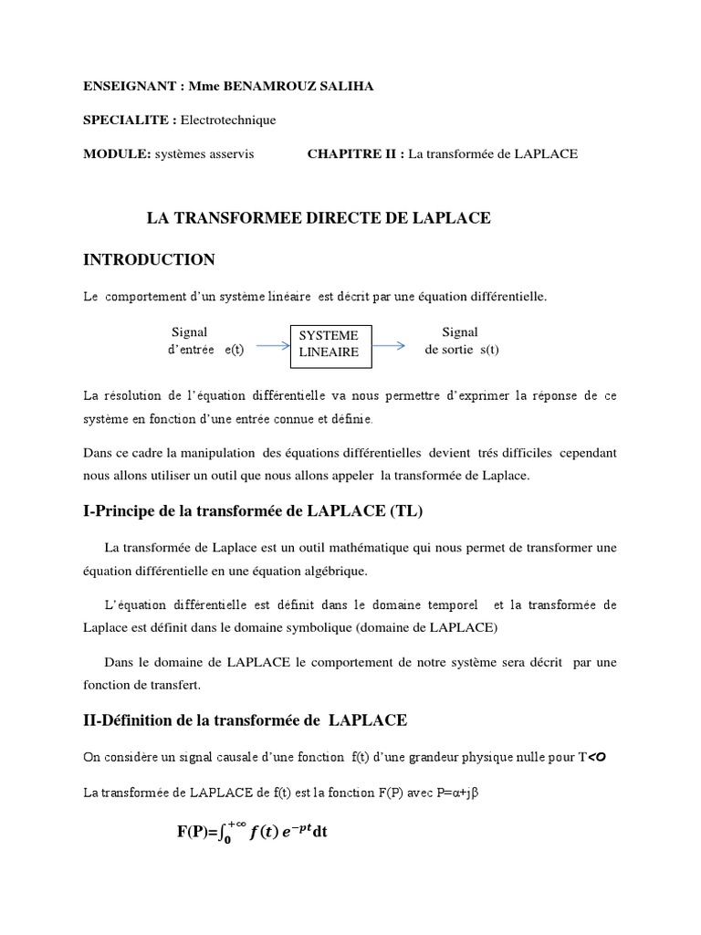 Transformée de Laplace en Systèmes Asservis | PDF | Transformation de ...