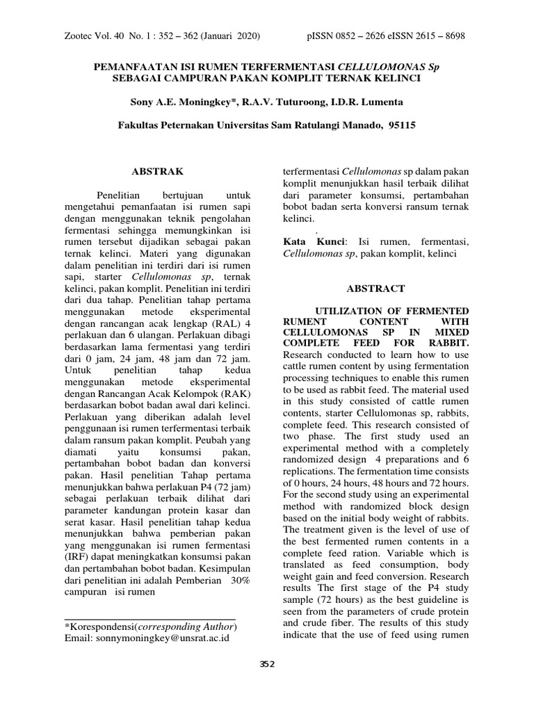 Jurnal Isi Rumen Pakan Kelinci | PDF | Teknologi & Rekayasa