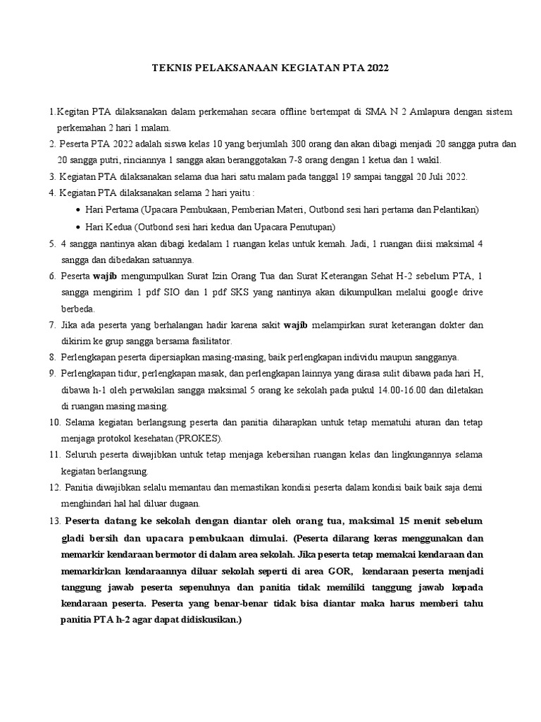 SISTEMATIKA KEGIATAN PTA 2022 REVISI 7 JULI | PDF