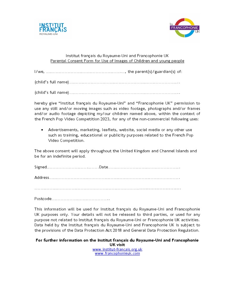 French Pop Video Competition 2023 Consent Form | PDF