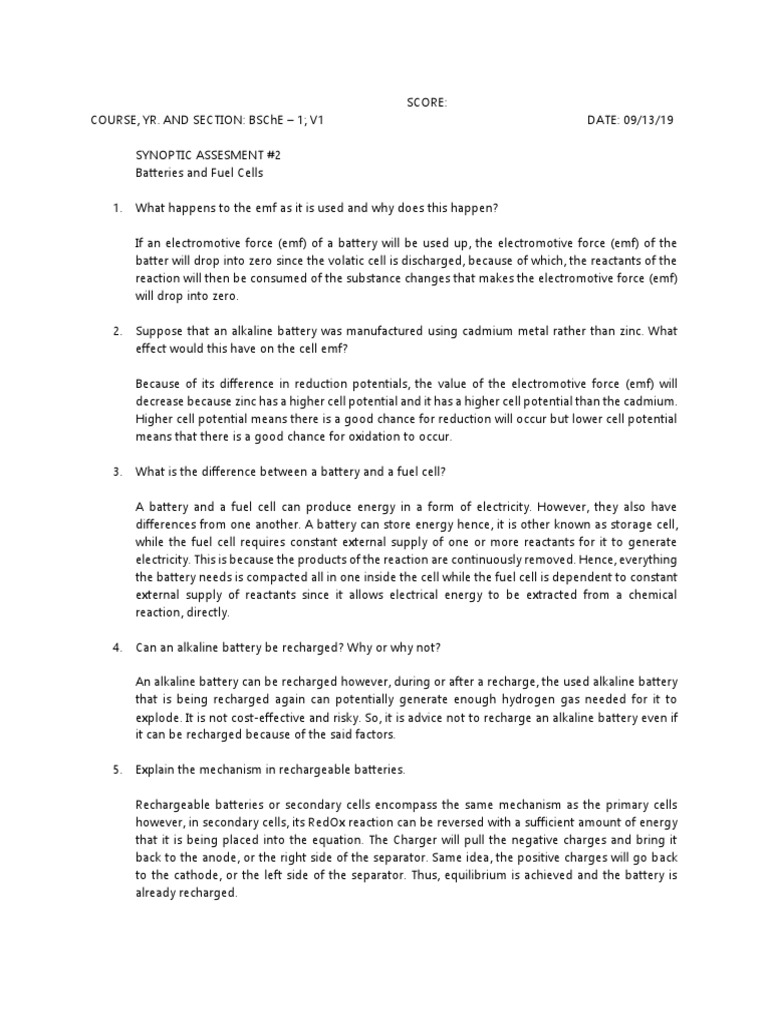 Batteries and Fuel Cells | PDF | Rechargeable Battery | Redox