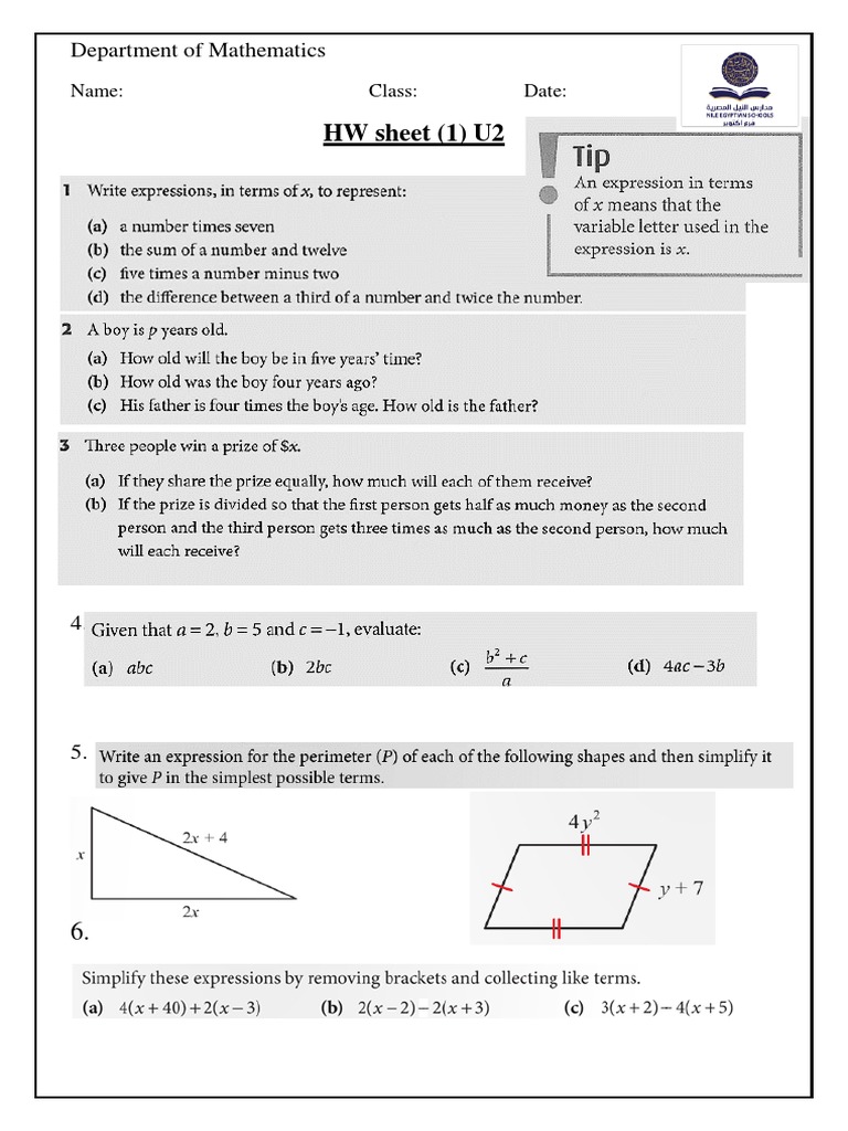 HW Sheet (1) Expressions | PDF