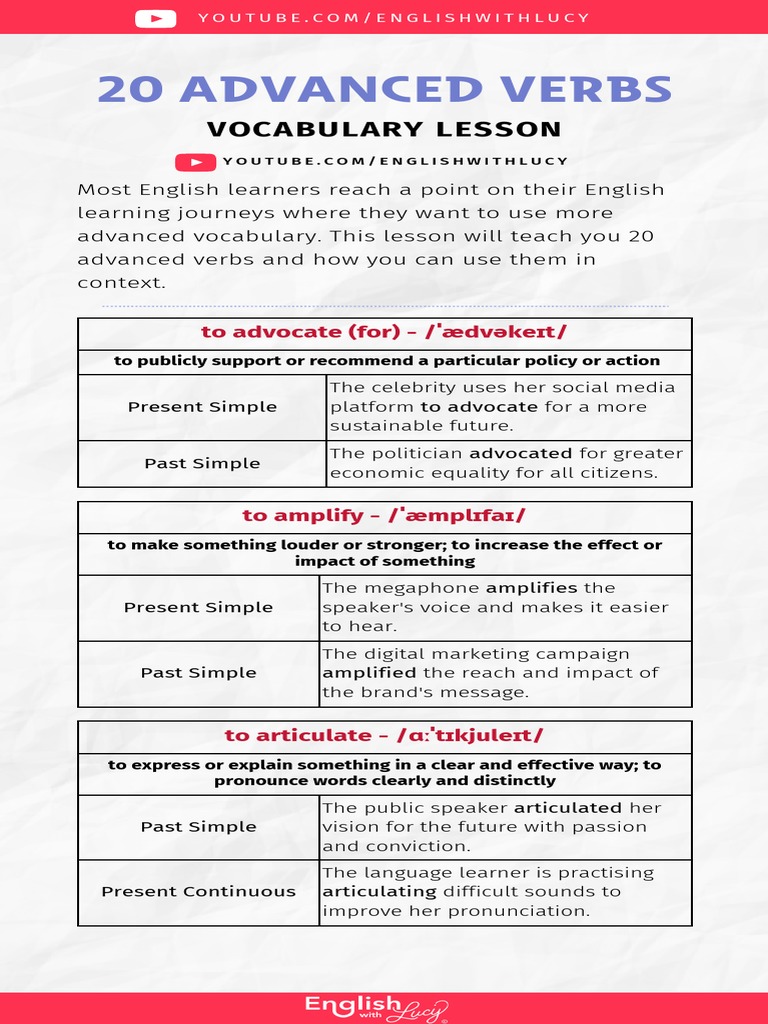 20 Advanced Verbs | Download Free PDF | English Language | Vocabulary