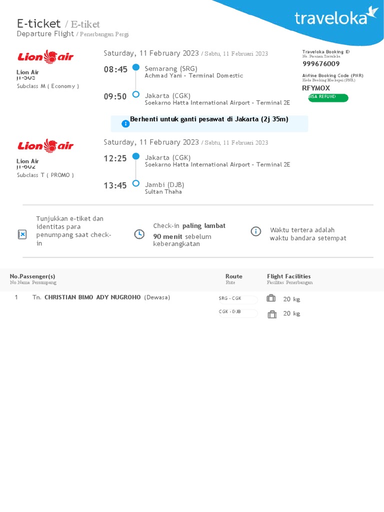 E Ticket (CGK-DJB) | PDF