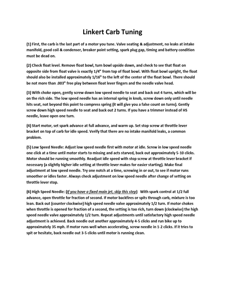 Linkert Carb Tuning Rev2 | PDF | Throttle | Valve