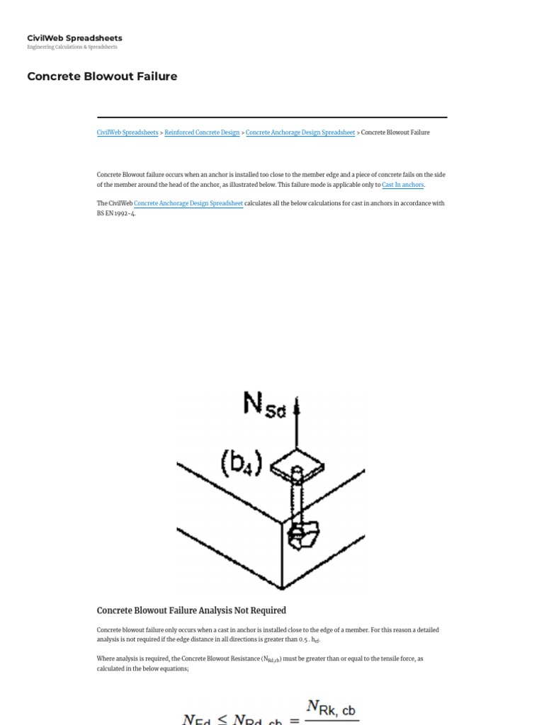 Concrete Blowout Failure - CivilWeb Spreadsheets | PDF | Concrete ...