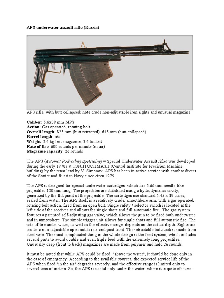 Aps Underwater Assault Rifle (Russia) | PDF