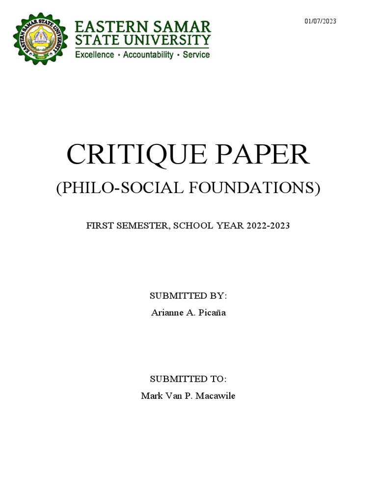 Critique Paper on Philo-Social Foundations | PDF | Social Science ...