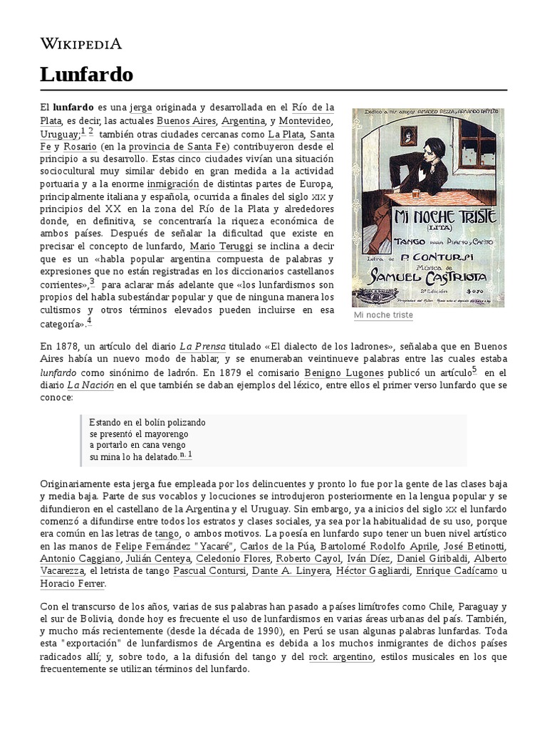 Lunfardo | PDF | Lexicología | Lingüística