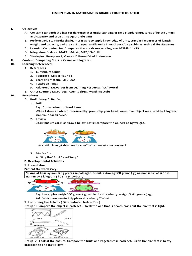 Cot DLP Mathematics 2 | PDF | Kilogram | Weight