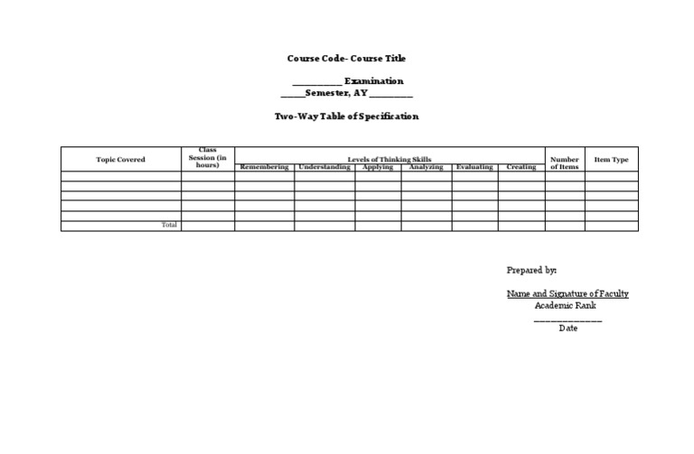 Template For Two Way TOS | PDF