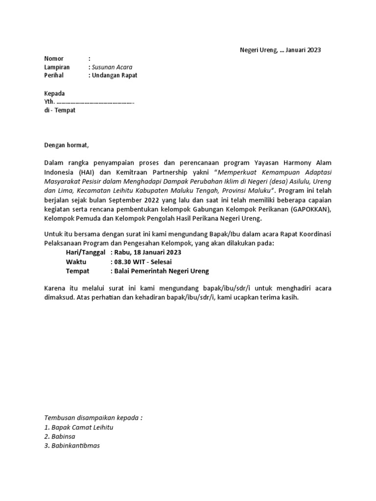 Undangan Pertemuan Negeri Ureng | PDF | Sains & Matematika