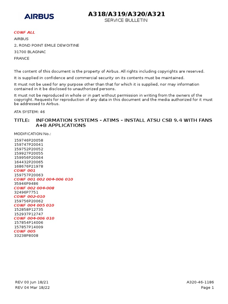 A318/A319/A320/A321: Service Bulletin | PDF | Airliner | Aviation