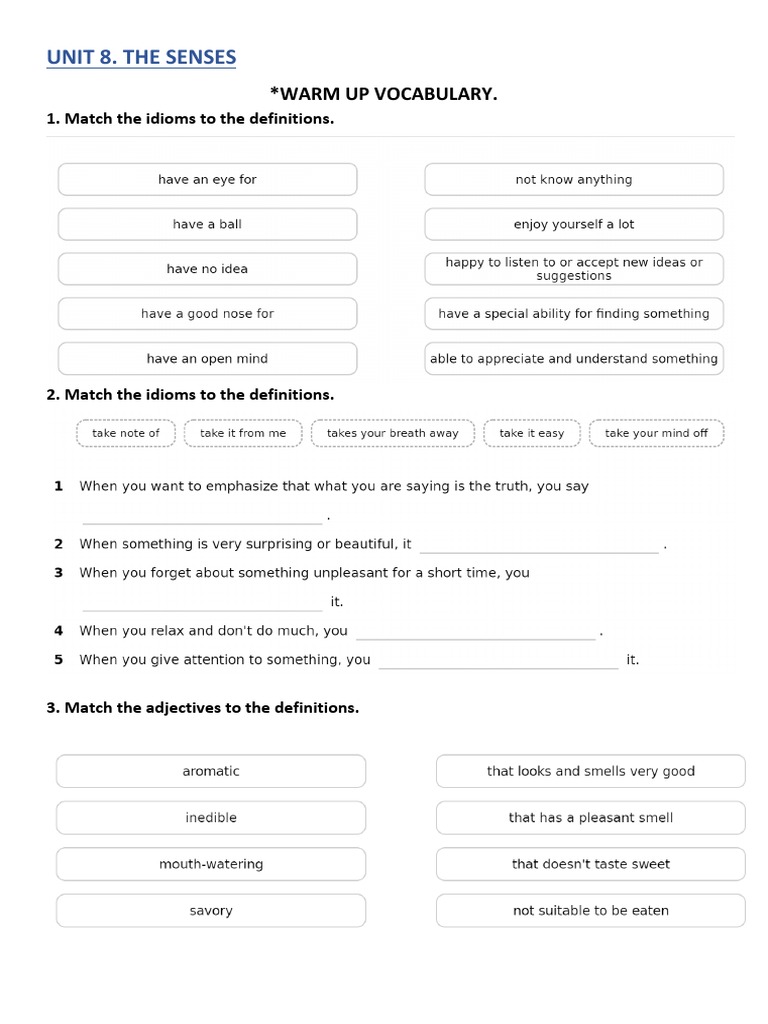 UNIT 8. Warm Up Vocabulary | PDF