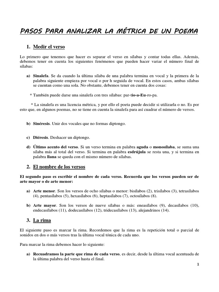 Cómo analizar la métrica de un poema | PDF | Metro (poesía) | Rima