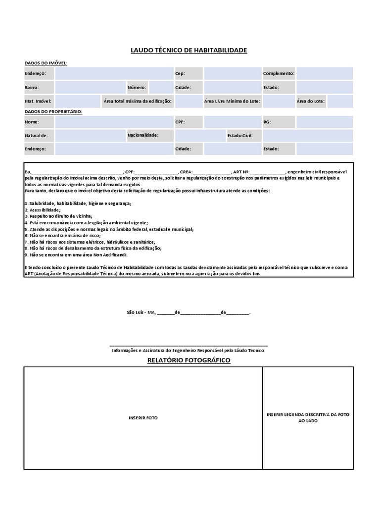 Modelo - Laudo - Tecnico - de - Habitabilidade Prefeitura | PDF ...