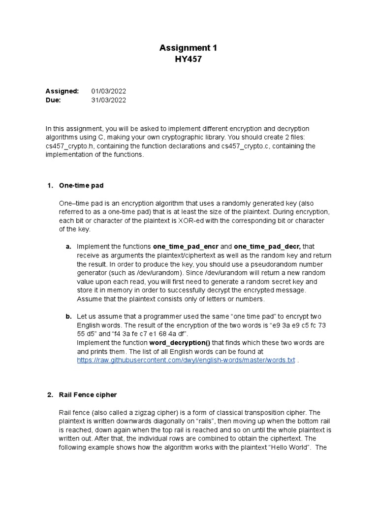 Assignment 1 | PDF | Cipher | Cryptography