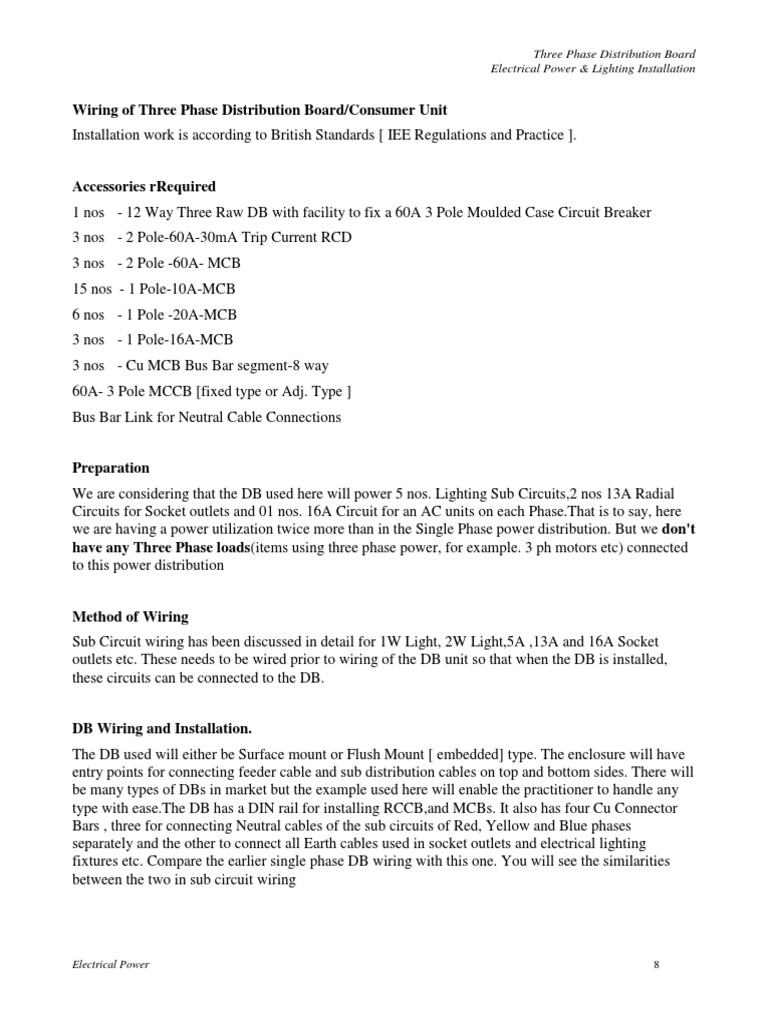 Wiring of Three Phase Distribution Board | PDF | Electrical Wiring | Power (Physics)